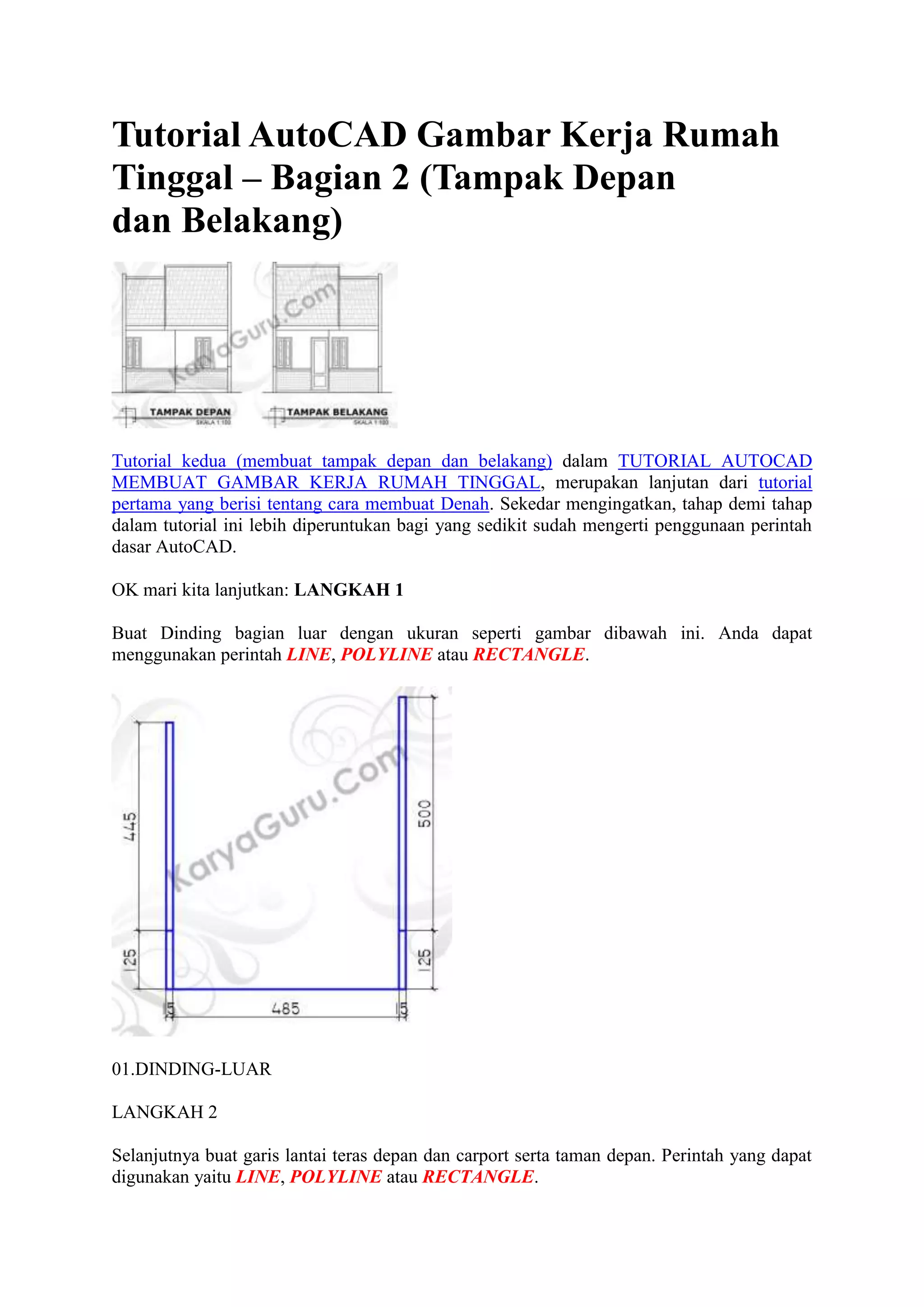 Tutorial auto cad gambar kerja rumah tinggal – bagian 2 tampak depan ...