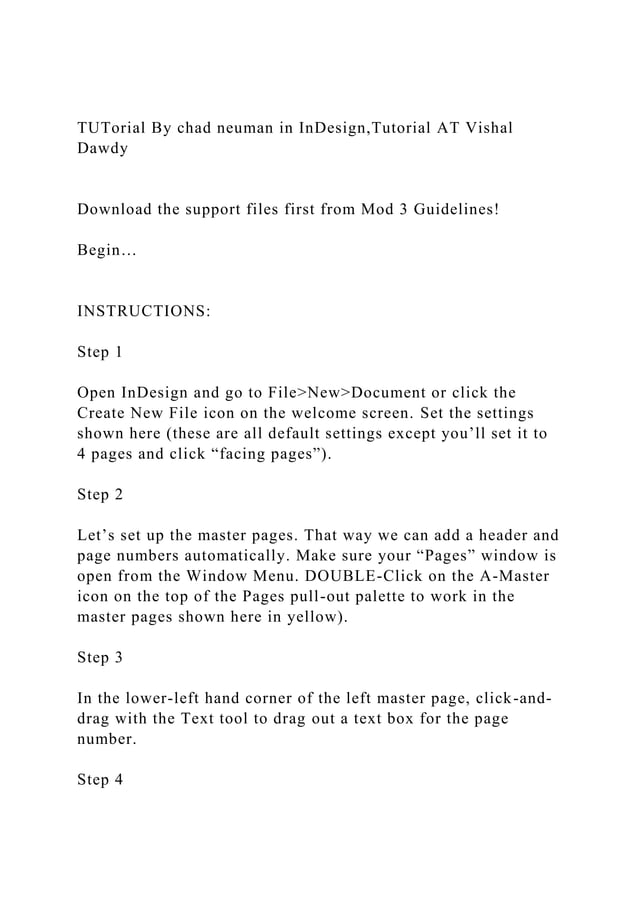 TUTorial By chad neuman in InDesign,Tutorial AT Vishal Dawdy .docx