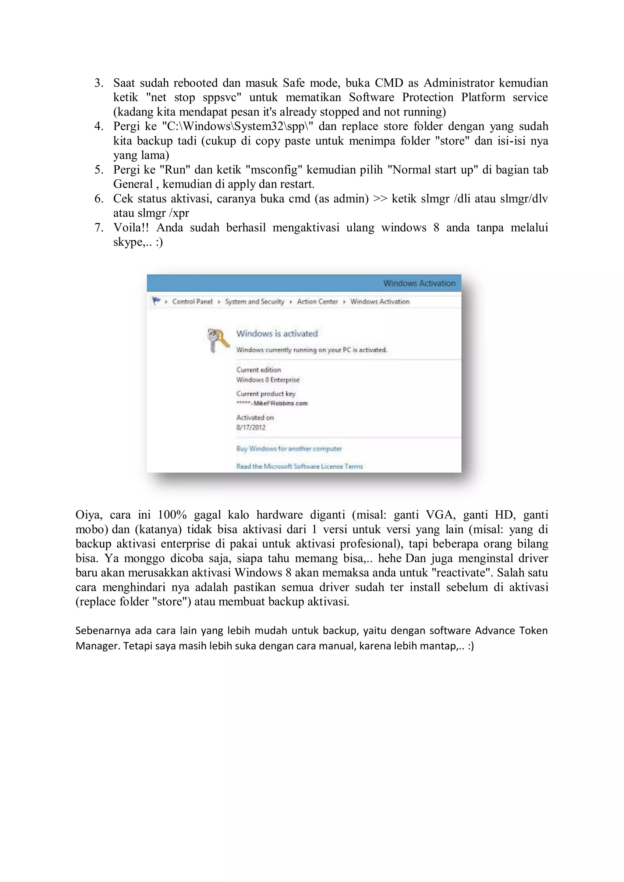 Tutorial cara backup aktivasi windows 8 | PDF