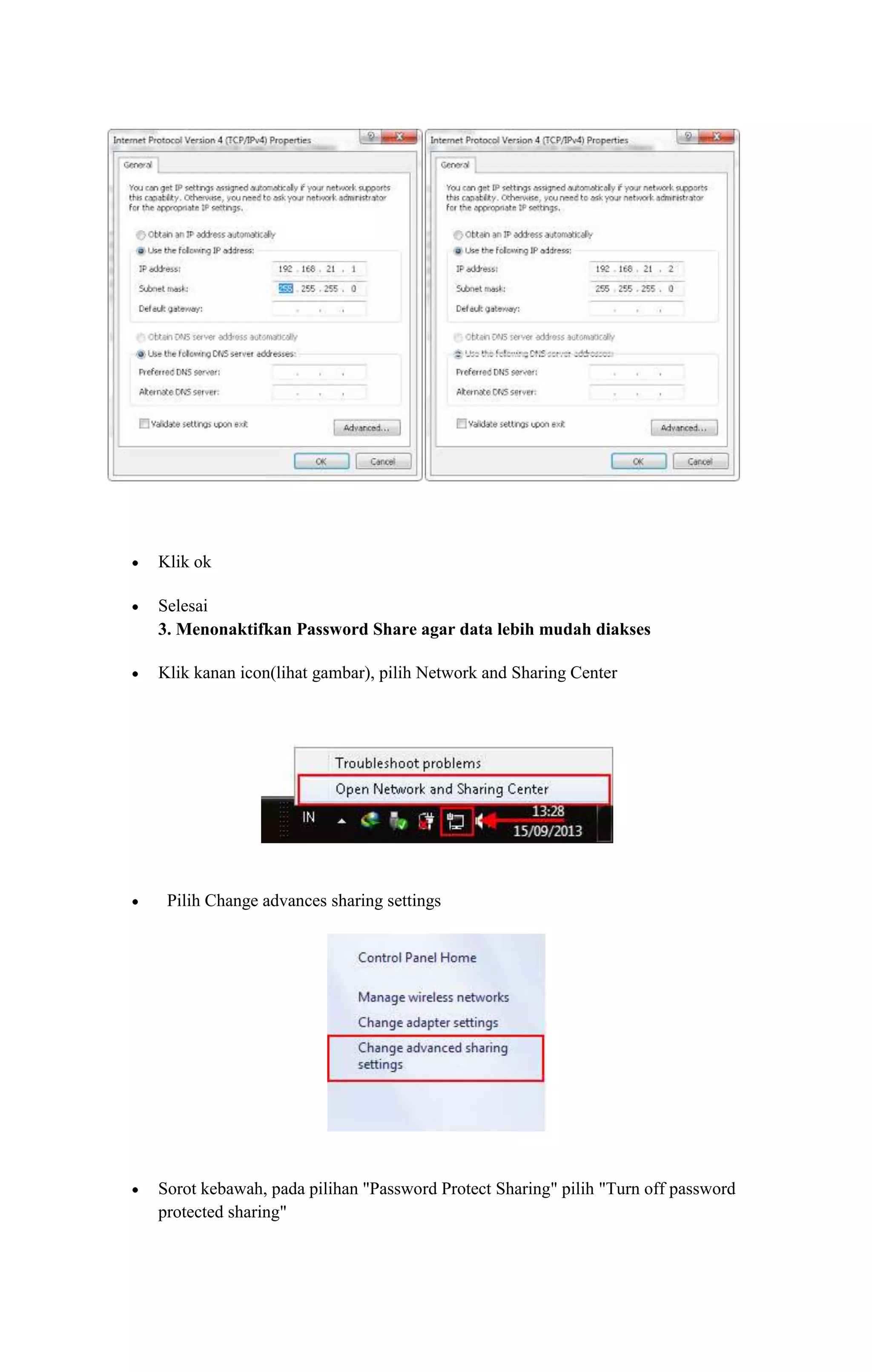 Tutorial cara sharing data file di windows 7 dengan kabel lan | PDF