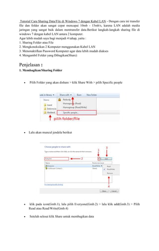 Tutorial cara sharing data file di windows 7 dengan kabel lan | PDF
