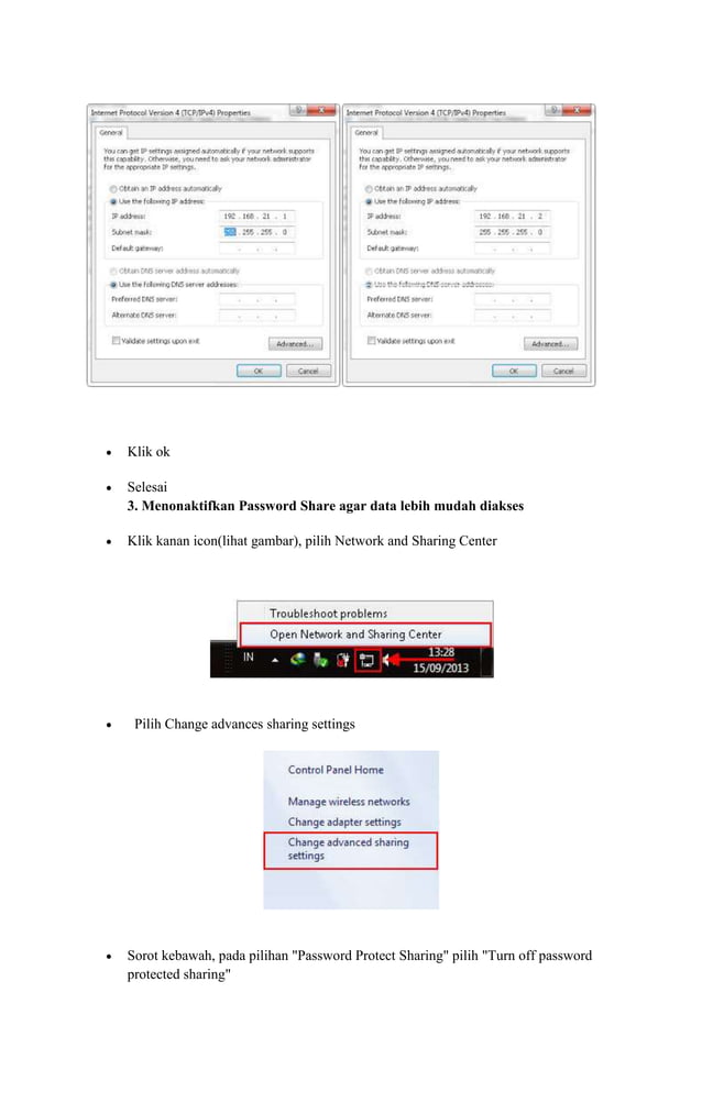 Tutorial cara sharing data file di windows 7 dengan kabel lan | PDF