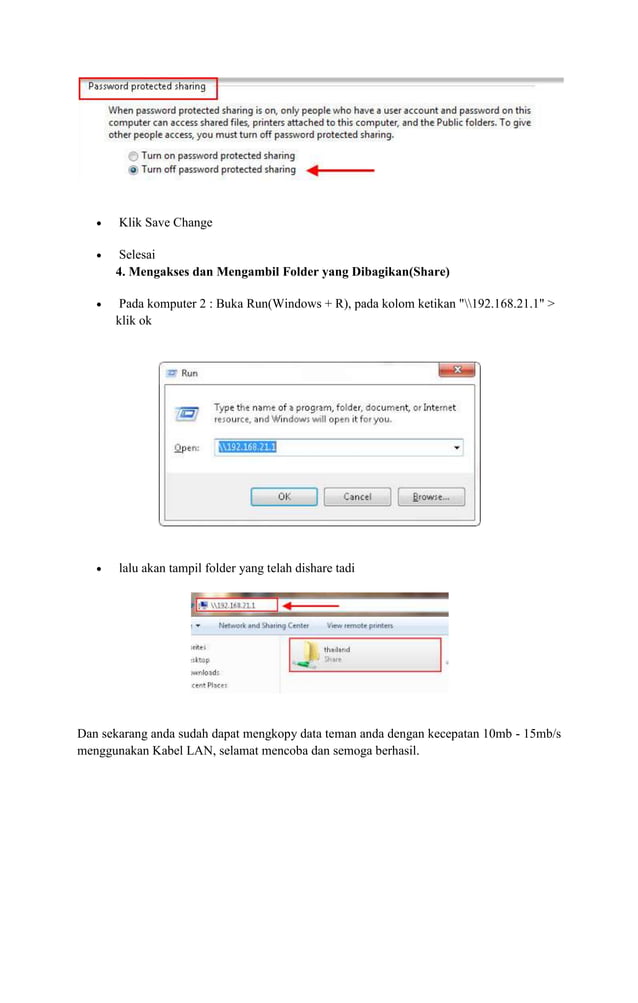 Tutorial cara sharing data file di windows 7 dengan kabel lan | PDF
