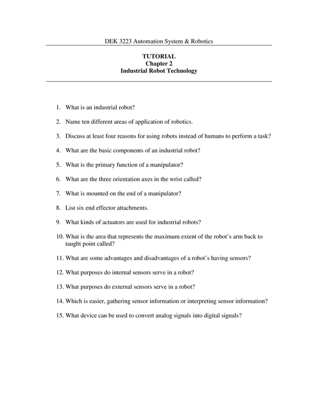 Tutorial chapter 2 robotic | PDF