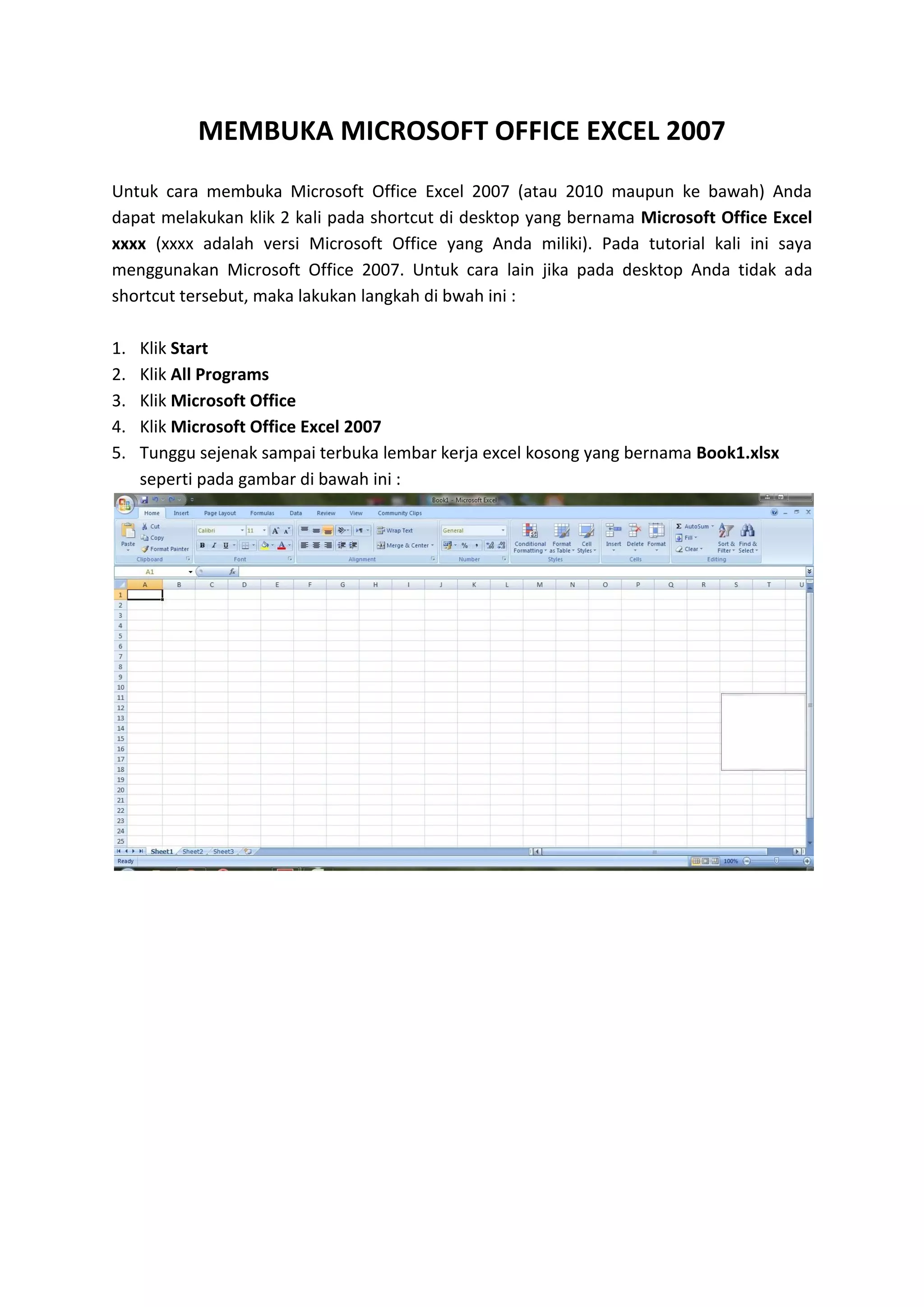 Tutorial dasar excel 2007 | PDF
