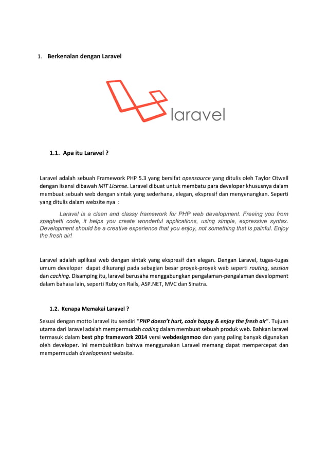 Tutorial dasar laravel 4 | PDF