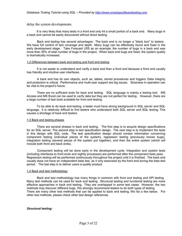 Tutorial databasetestingusingsql | PDF