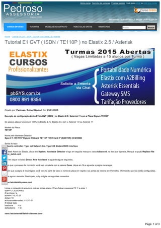 Tutorial e1 gvt ( isdn te110 p ) no elastix 2.5 asterisk | PDF