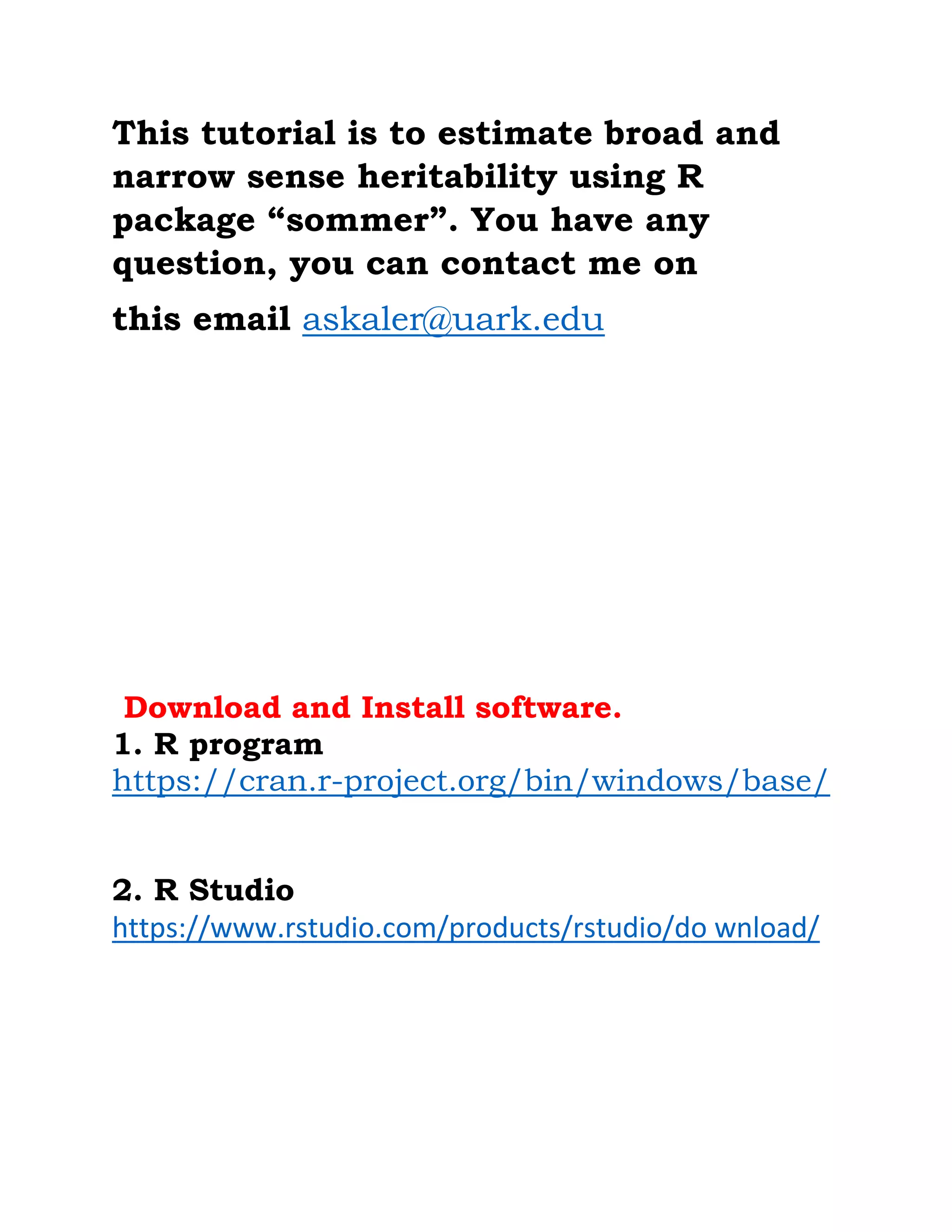 Tutorial for Estimating Broad and Narrow Sense Heritability using R | PDF