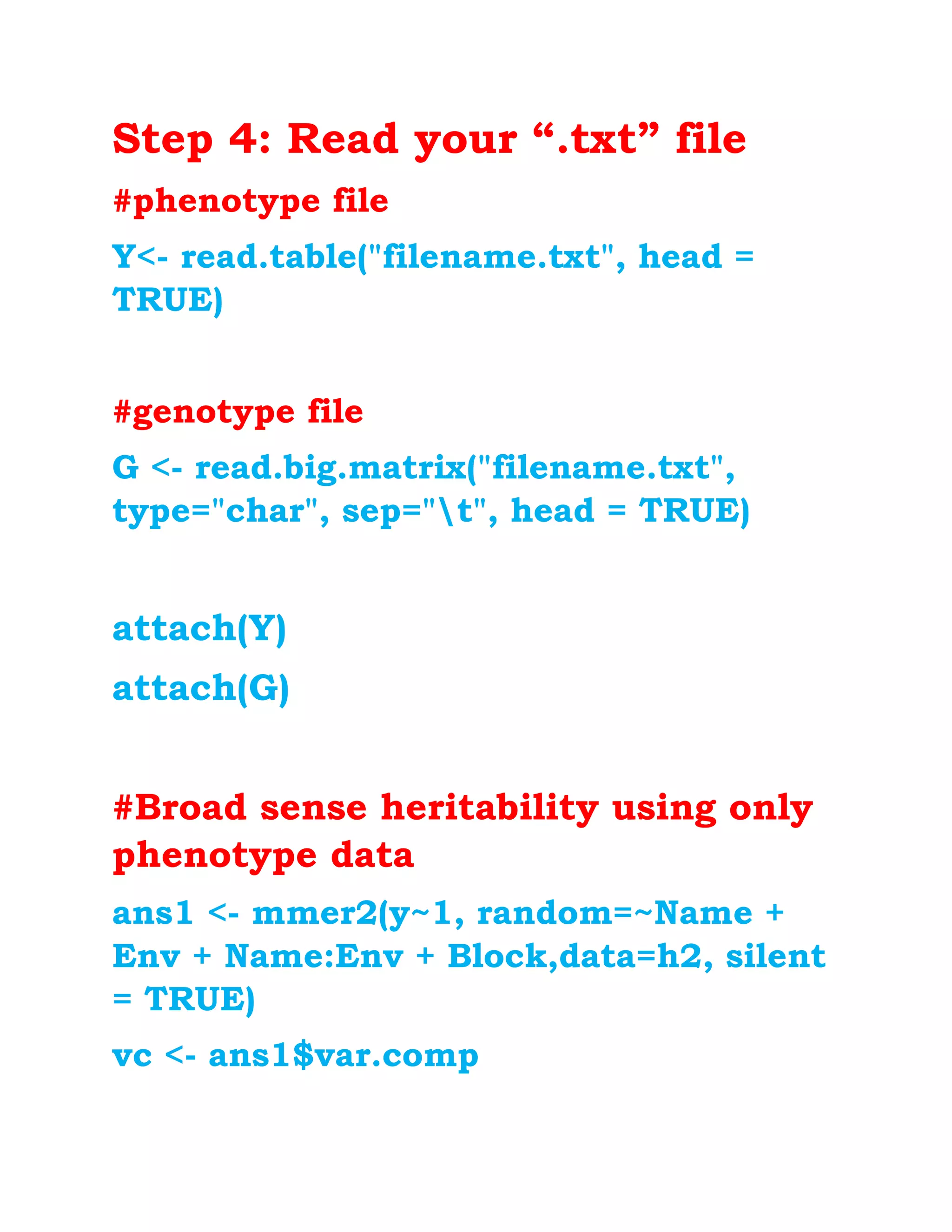 Tutorial for Estimating Broad and Narrow Sense Heritability using R | PDF