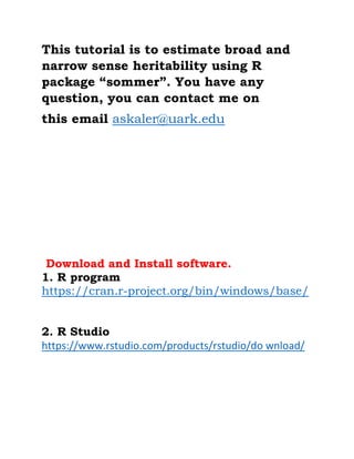 Tutorial for Estimating Broad and Narrow Sense Heritability using R | PDF