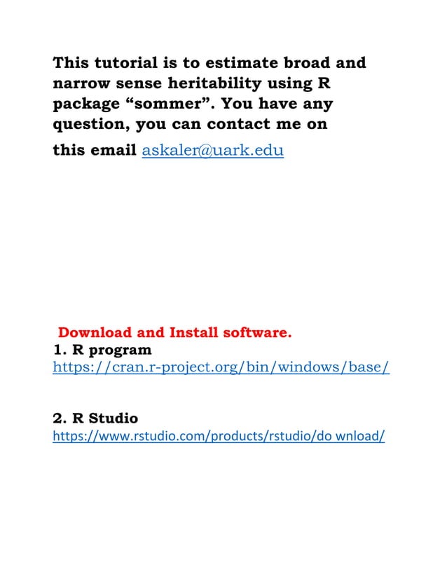 Tutorial for Estimating Broad and Narrow Sense Heritability using R | PDF | Genetics | Science