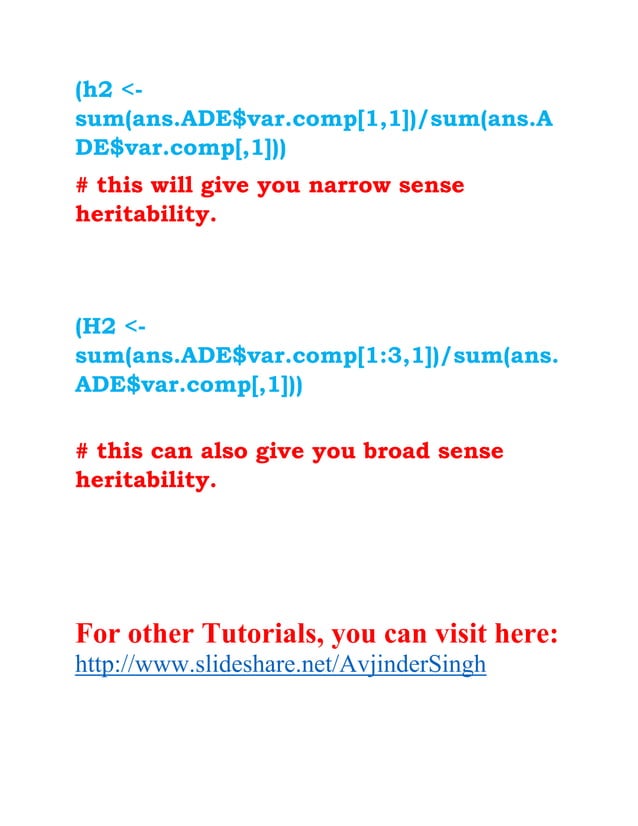 Tutorial for Estimating Broad and Narrow Sense Heritability using R | PDF | Genetics | Science