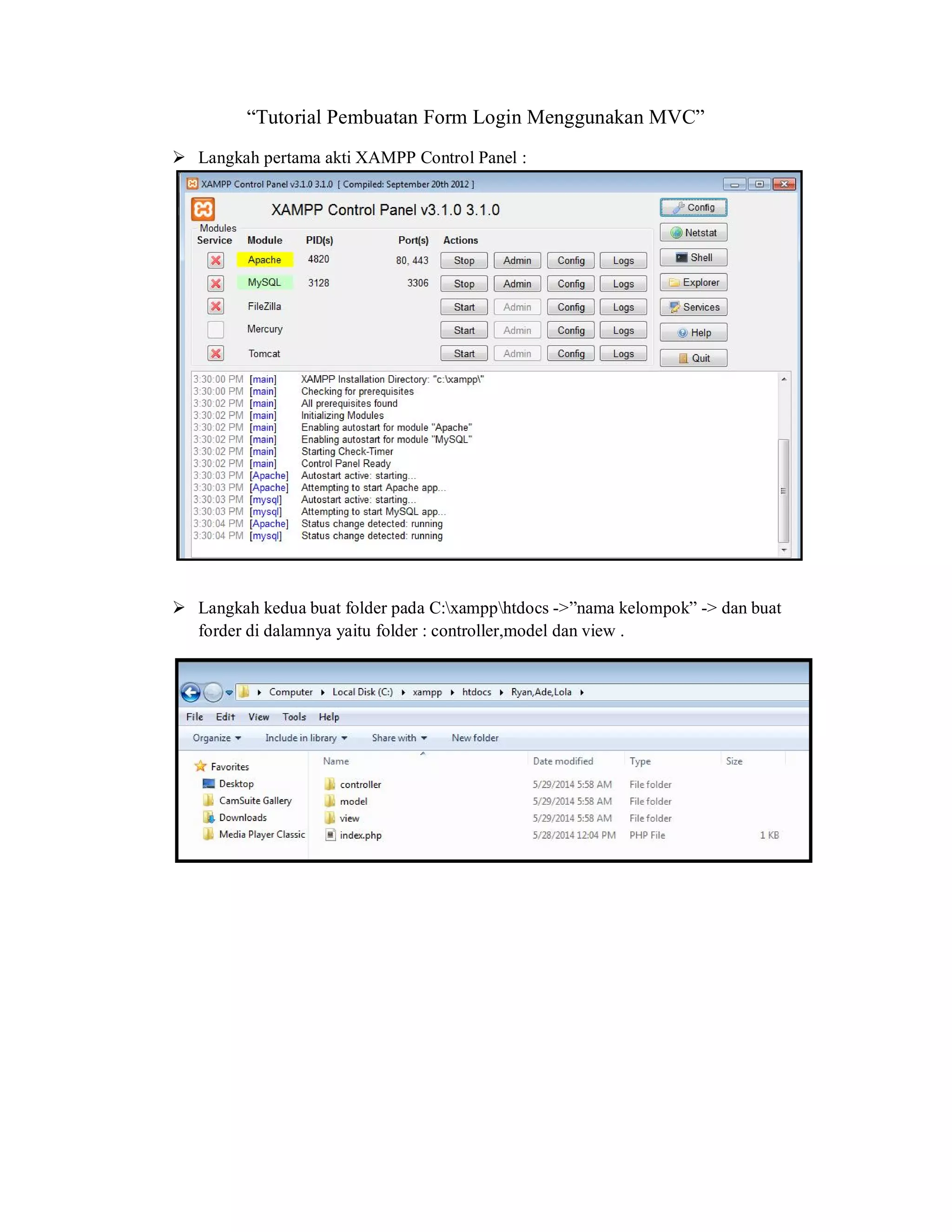 Tugas Aplinet( Tutorial form login menggunakan mvc (ryan,ade,lola)) | PDF