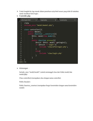 Tugas Aplinet( Tutorial form login menggunakan mvc (ryan,ade,lola)) | PDF