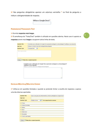 Tutorial google docs:Criação de Questionários | PDF
