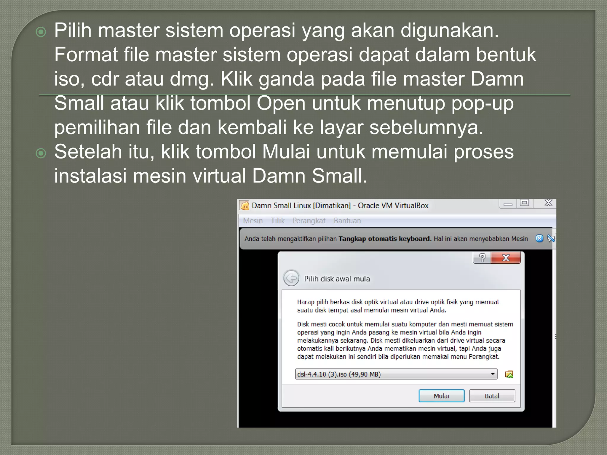 Tutorial instalasi damn small linux via virtual box | PPTX