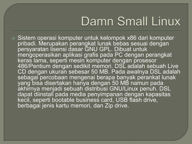 Tutorial instalasi damn small linux via virtual box | PPTX