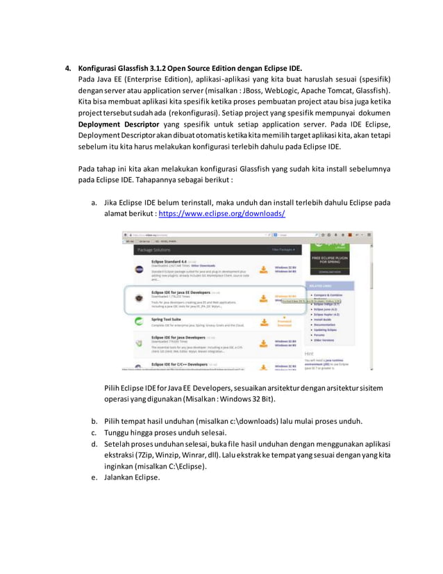 Tutorial instalasi, konfigurasi glassfish serta integrasi dengan Eclipse IDE | DOCX