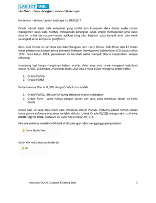 Tutorial Instalisasi Oracle 10g dan Setting User | PDF