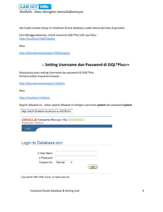 Tutorial Instalisasi Oracle 10g dan Setting User | PDF