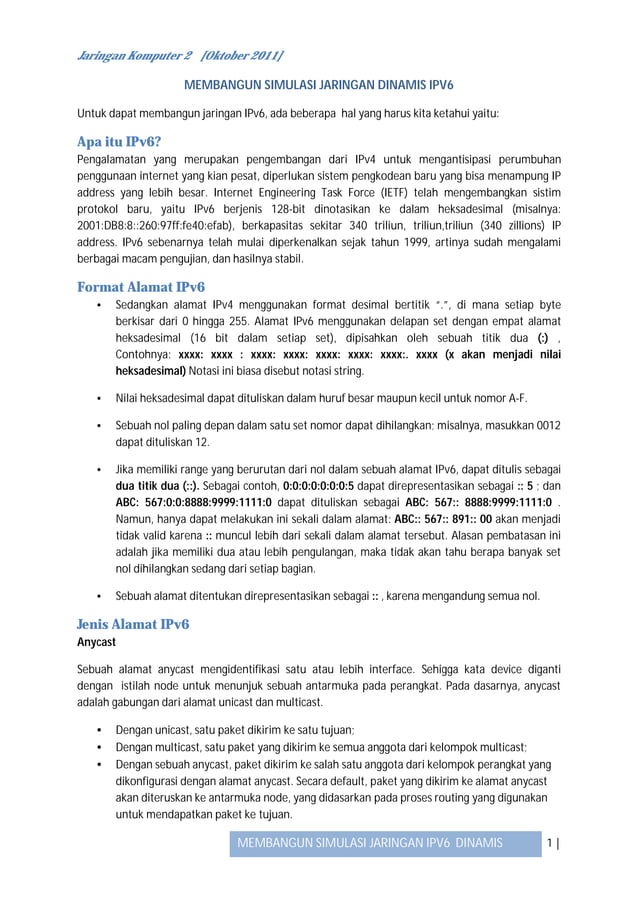 Tutorial jaringan i pv6 | PDF