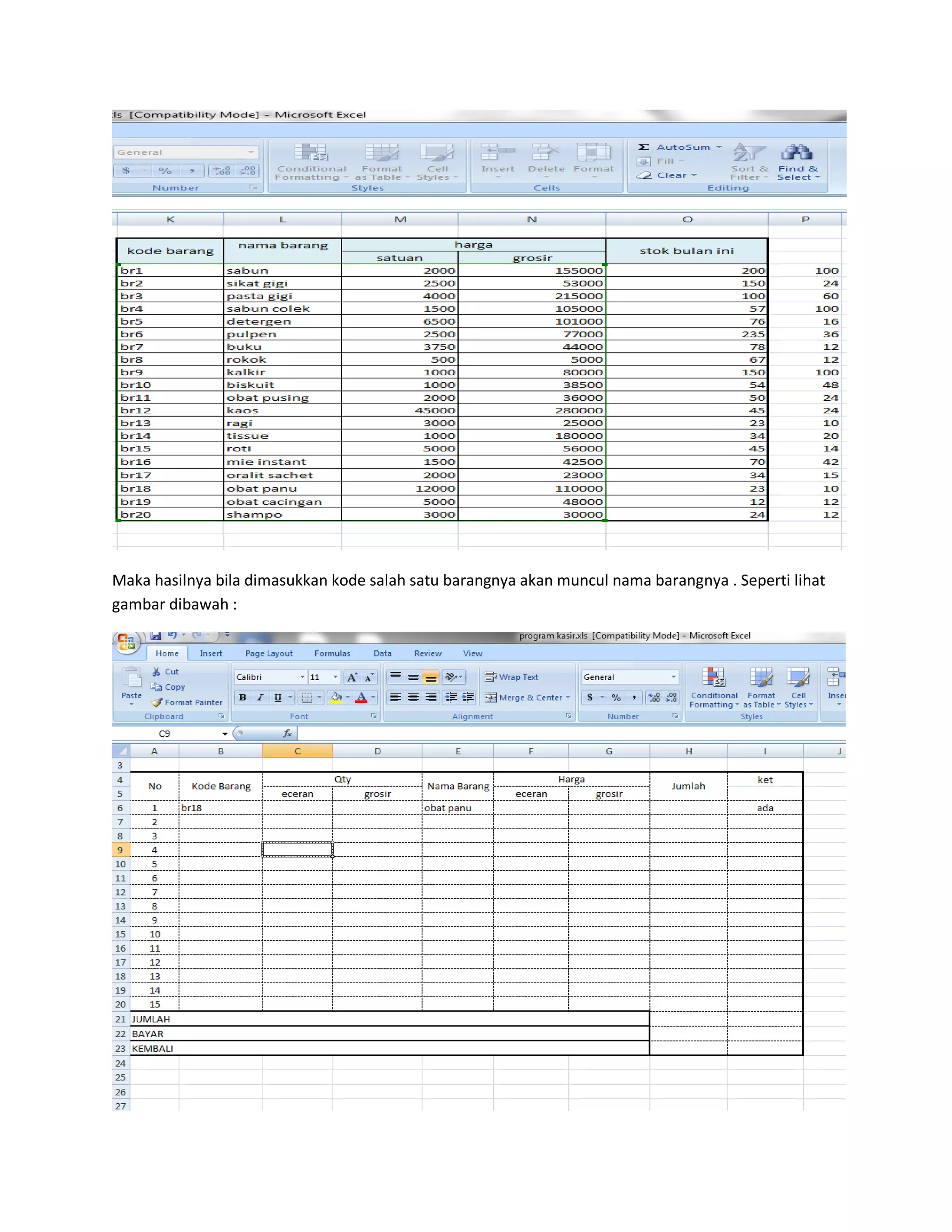 Tutorial kasir excel | PDF