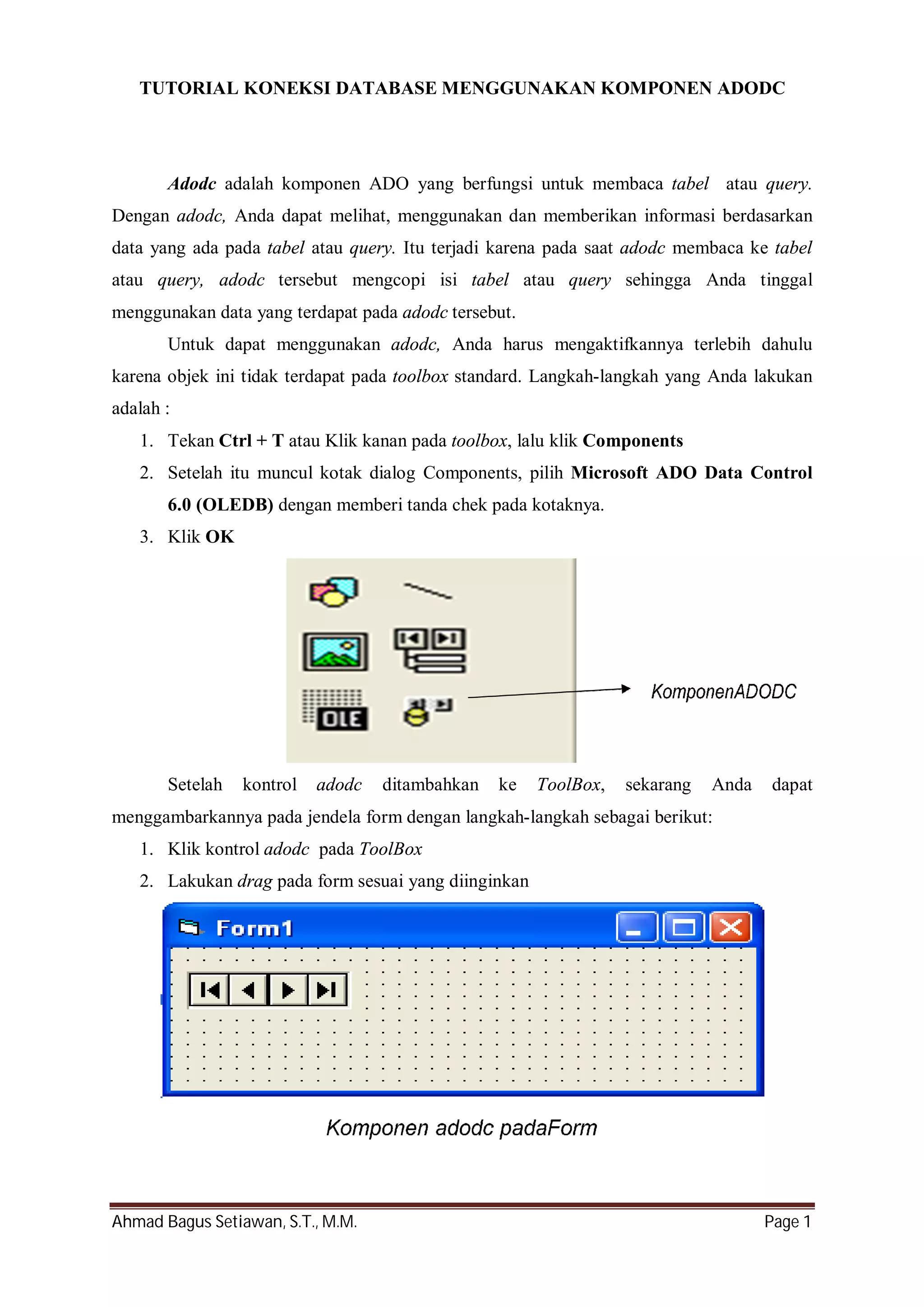 Tutorial koneksi database menggunakan komponen adodc | PDF