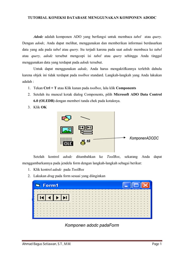 Tutorial koneksi database menggunakan komponen adodc | PDF