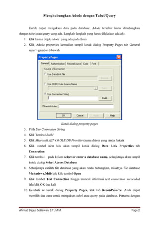 Tutorial koneksi database menggunakan komponen adodc | PDF