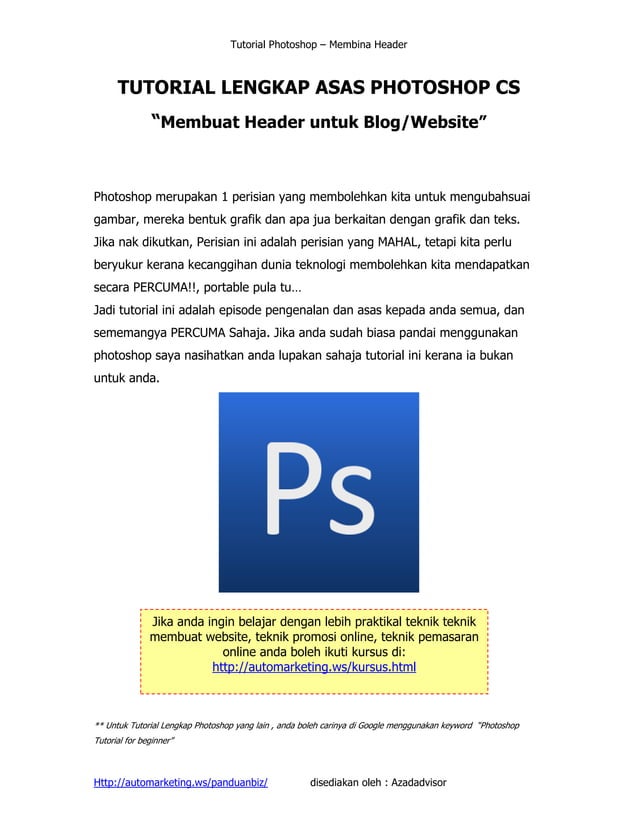 Tutorial lengkap asas photoshop cs | PDF