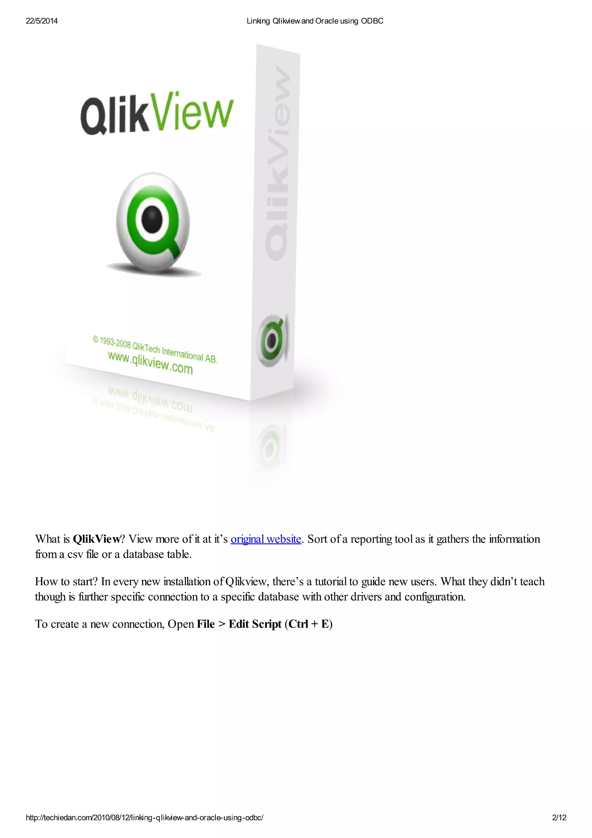 Tutorial ligar qlik_view_oracle | PDF