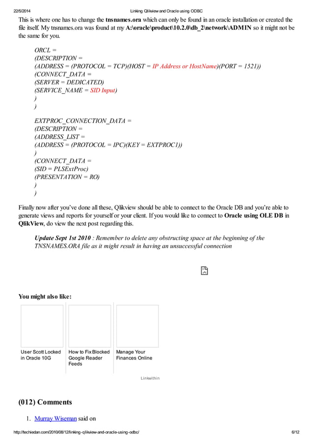 Tutorial ligar qlik_view_oracle | PDF