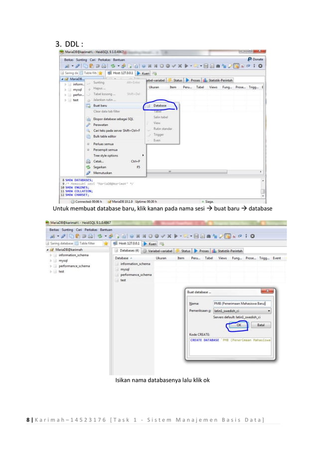 Install MariaDB pada WINDOWS, Konfigurasi, DDL, dan DML | PDF