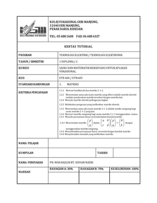 Tutorial matriks sem2 diploma kv | DOCX