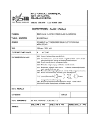 Tutorial matriks_jawapan | PDF
