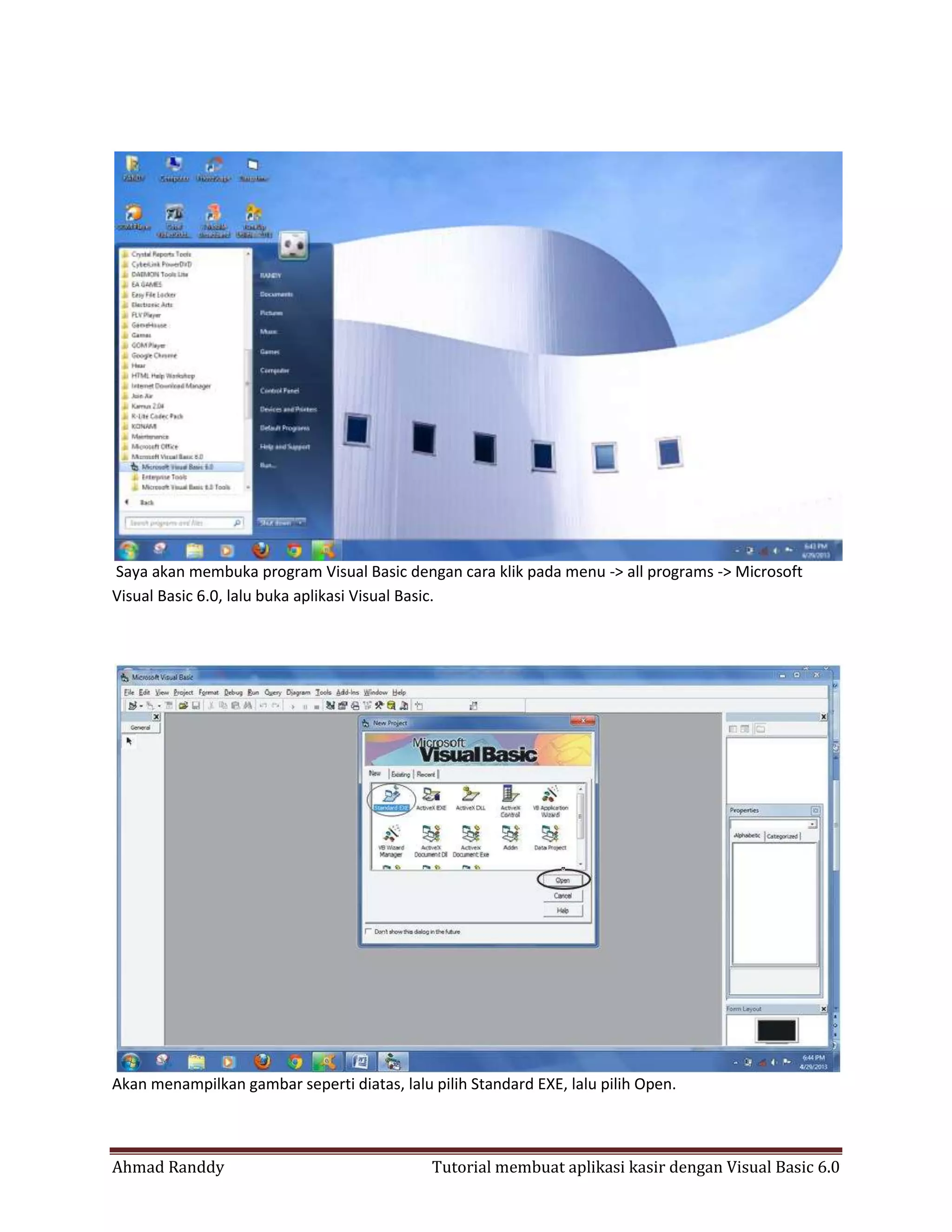 Tutorial membuat aplikasi kasir dengan vb 6.0 | DOCX