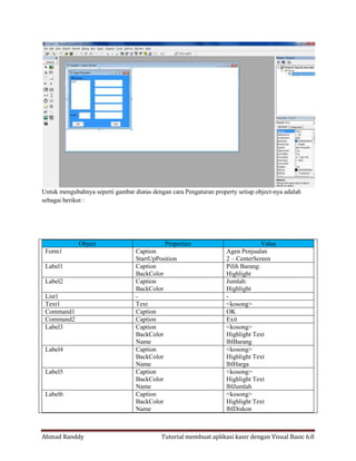 Tutorial membuat aplikasi kasir dengan vb 6.0 | DOCX