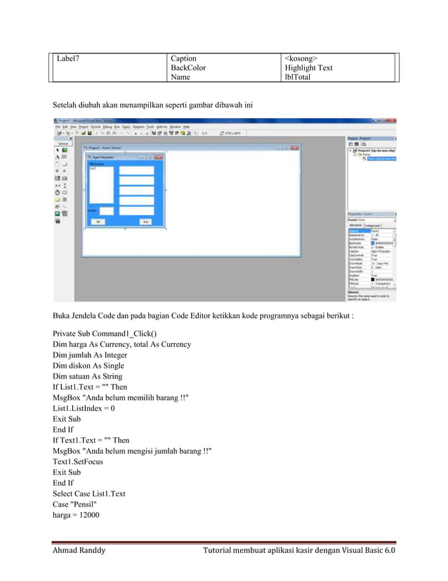 Tutorial membuat aplikasi kasir dengan vb 6.0 | DOCX