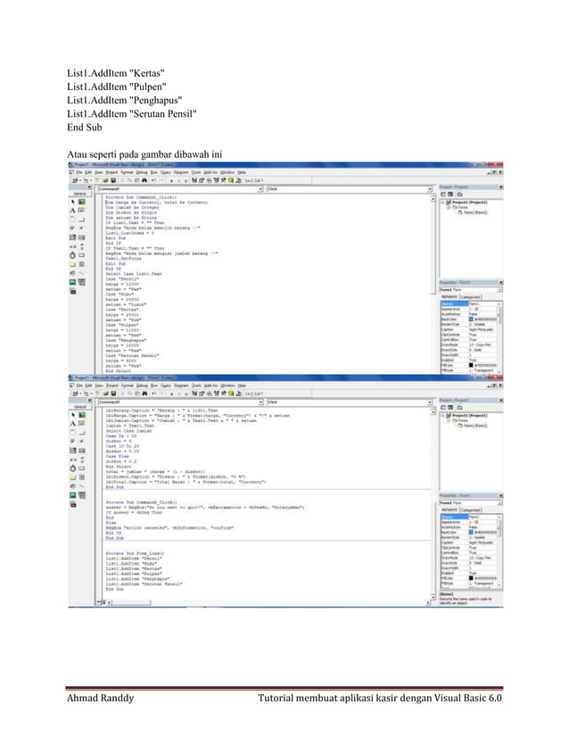 Tutorial membuat aplikasi kasir dengan vb 6.0 | DOCX
