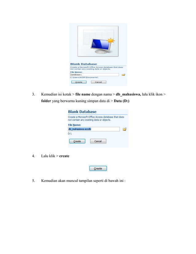 Tutorial membuat database menggunakan acces 2007 (peni) | PDF