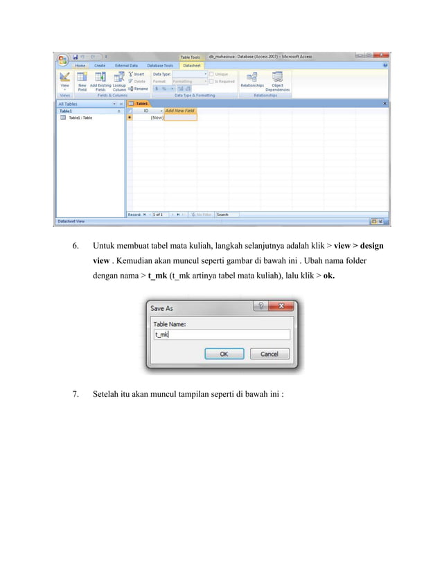 Tutorial membuat database menggunakan acces 2007 (peni) | PDF