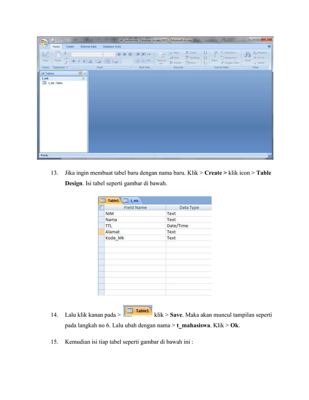 Tutorial membuat database menggunakan acces 2007 (peni) | PDF