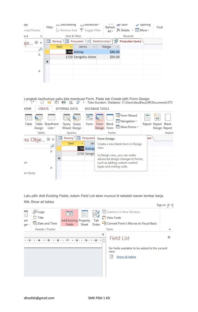 Tutorial membuat database menggunakan ms access | DOC