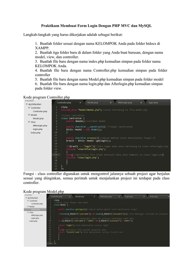 Tutorial membuat form login dengan php mvc dan my sql | DOCX