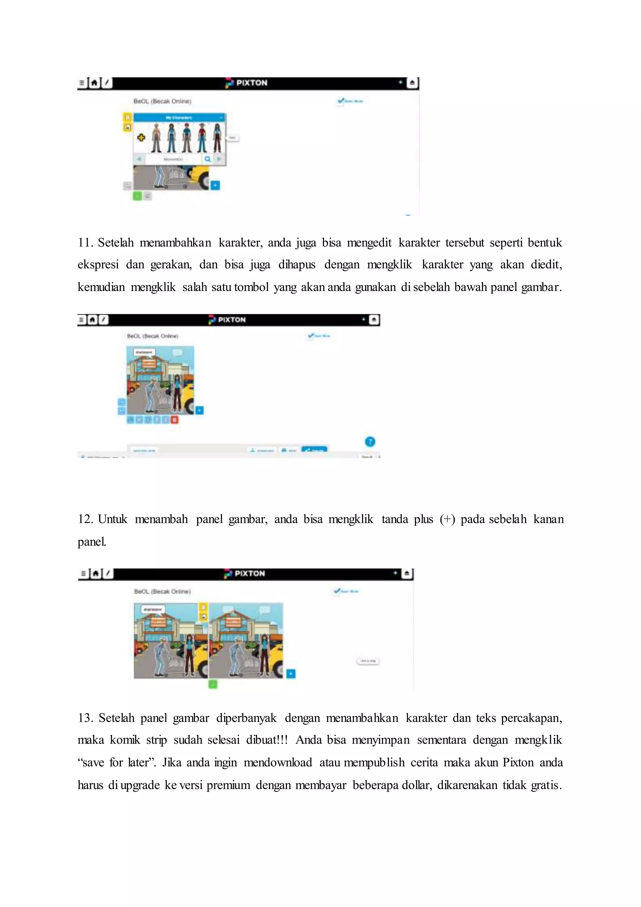 Tutorial membuat komik strip pixton | DOCX