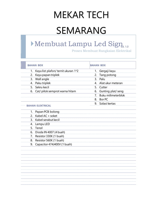 Tutorial Cara Membuat Papan Nama Tulisan Lampu Led Sign by Mekar Tech Semarang | PDF