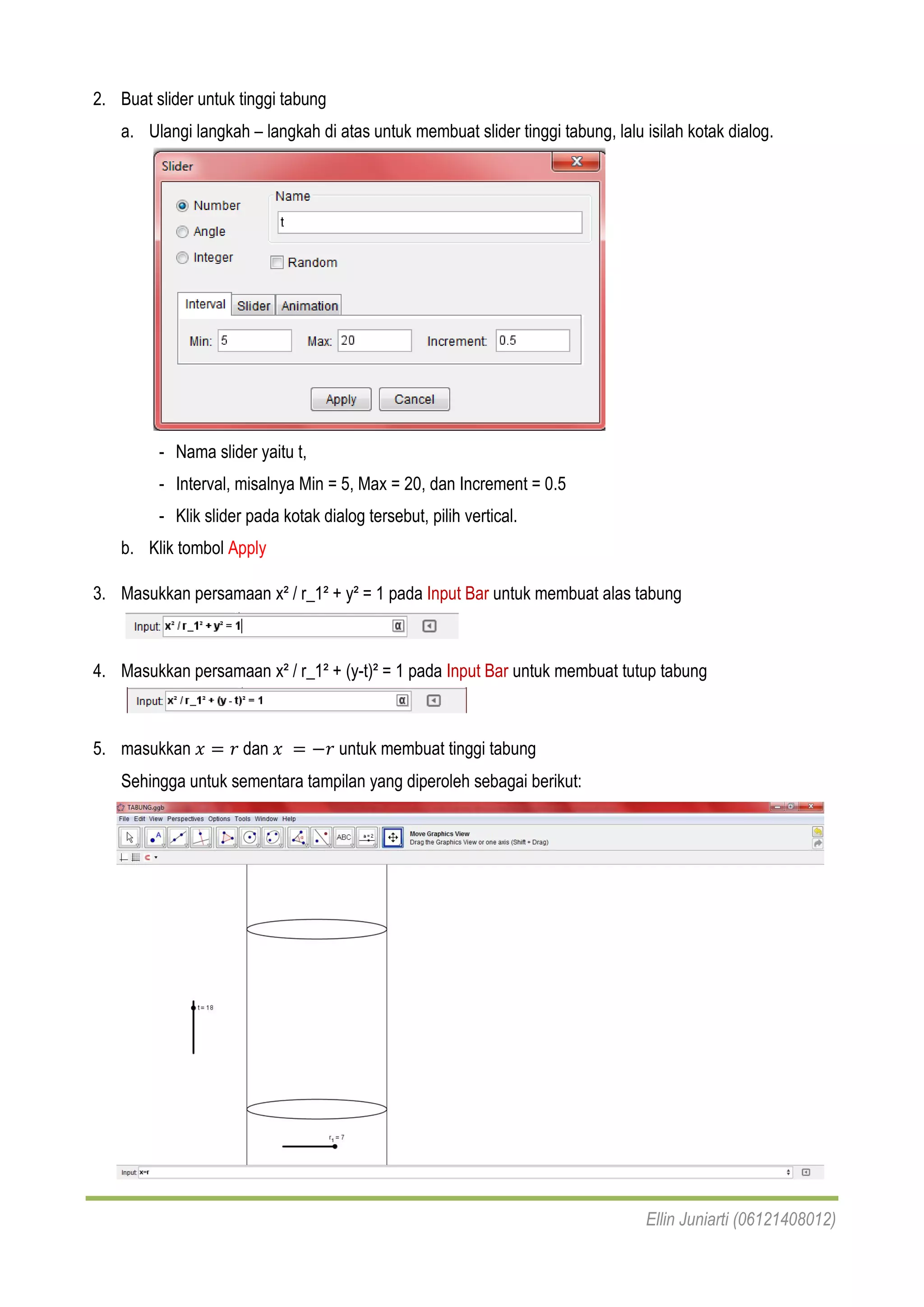 Tutorial membuat luas dan volume tabung menggunakan geogebra | PDF