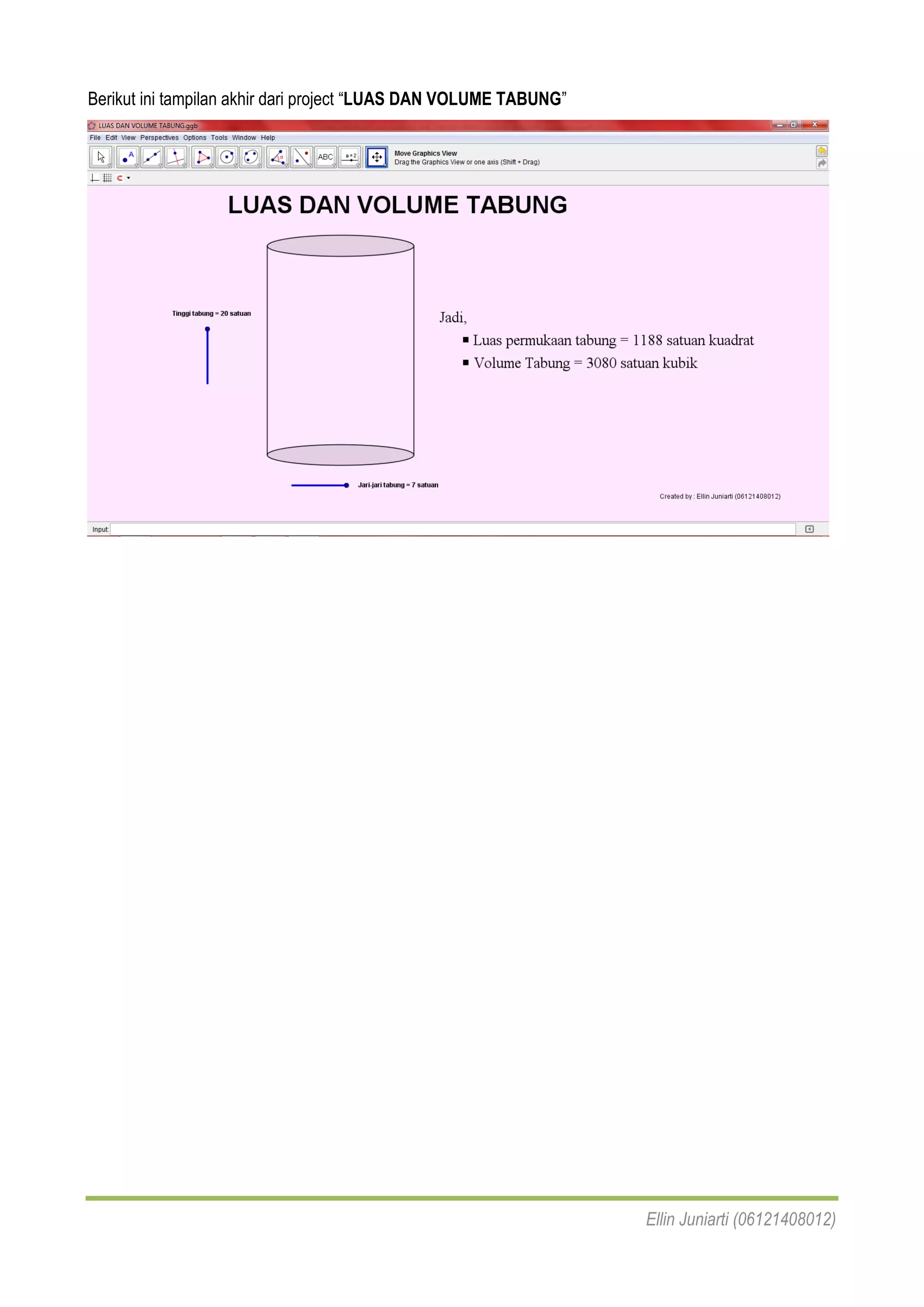 Tutorial membuat luas dan volume tabung menggunakan geogebra | PDF
