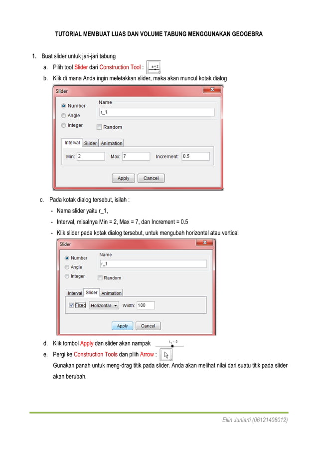 Tutorial membuat luas dan volume tabung menggunakan geogebra | PDF